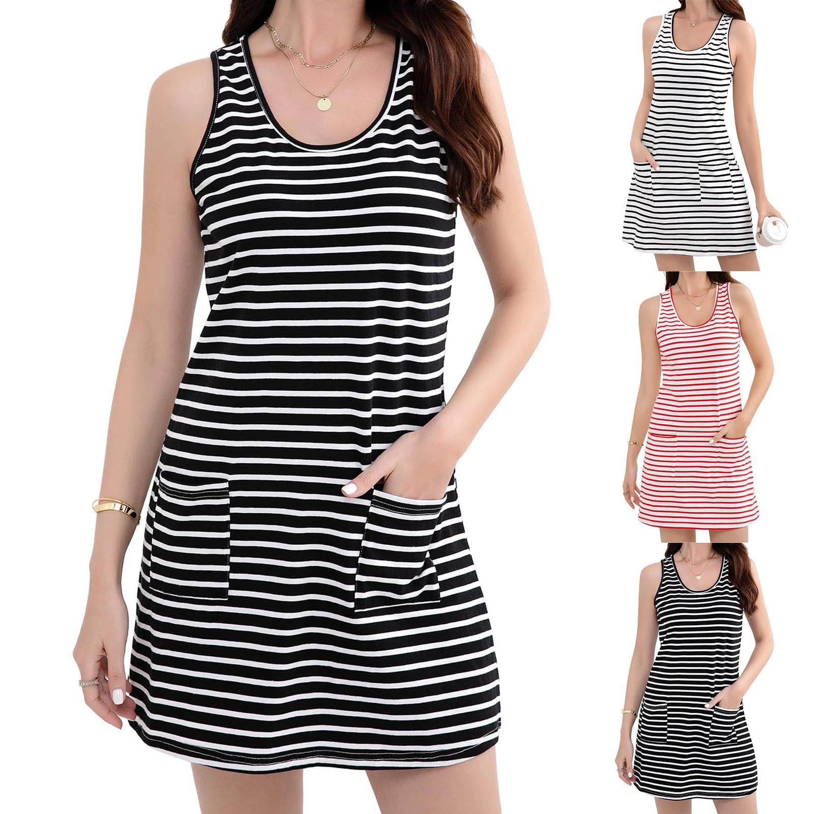 uublik Short Dresses for Women Casual White Beach Vacation Sleeveless ...