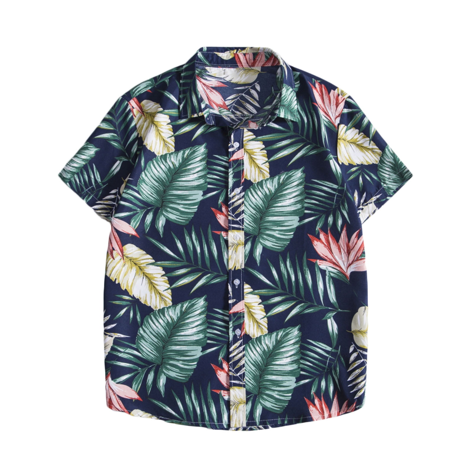 Uublik T Shirts For Men Casual Fashion Hawaii Printed Turn Down Collar