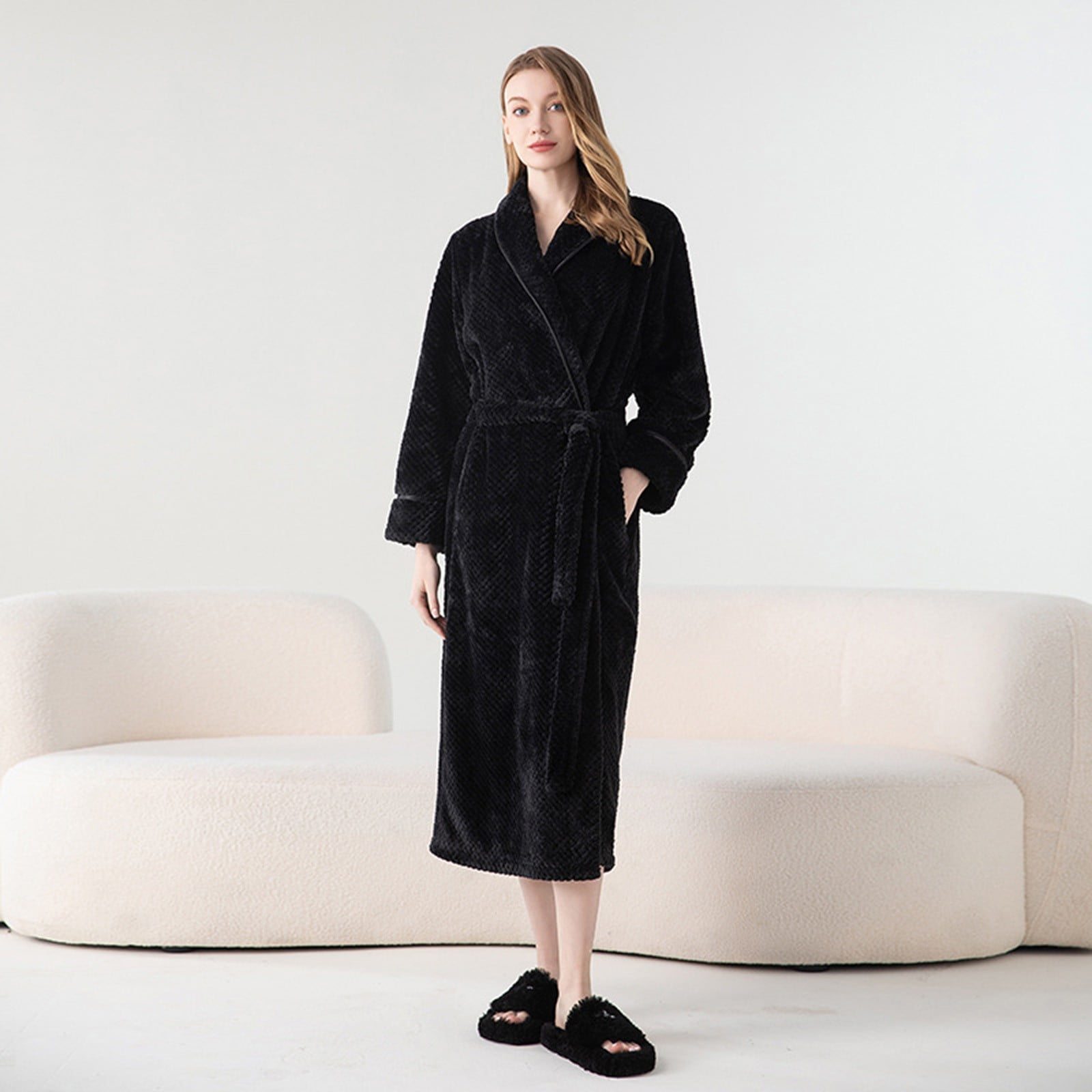 uublik Thermal Robe Women Flannel Robes Casual Long Sleeves Robes ...