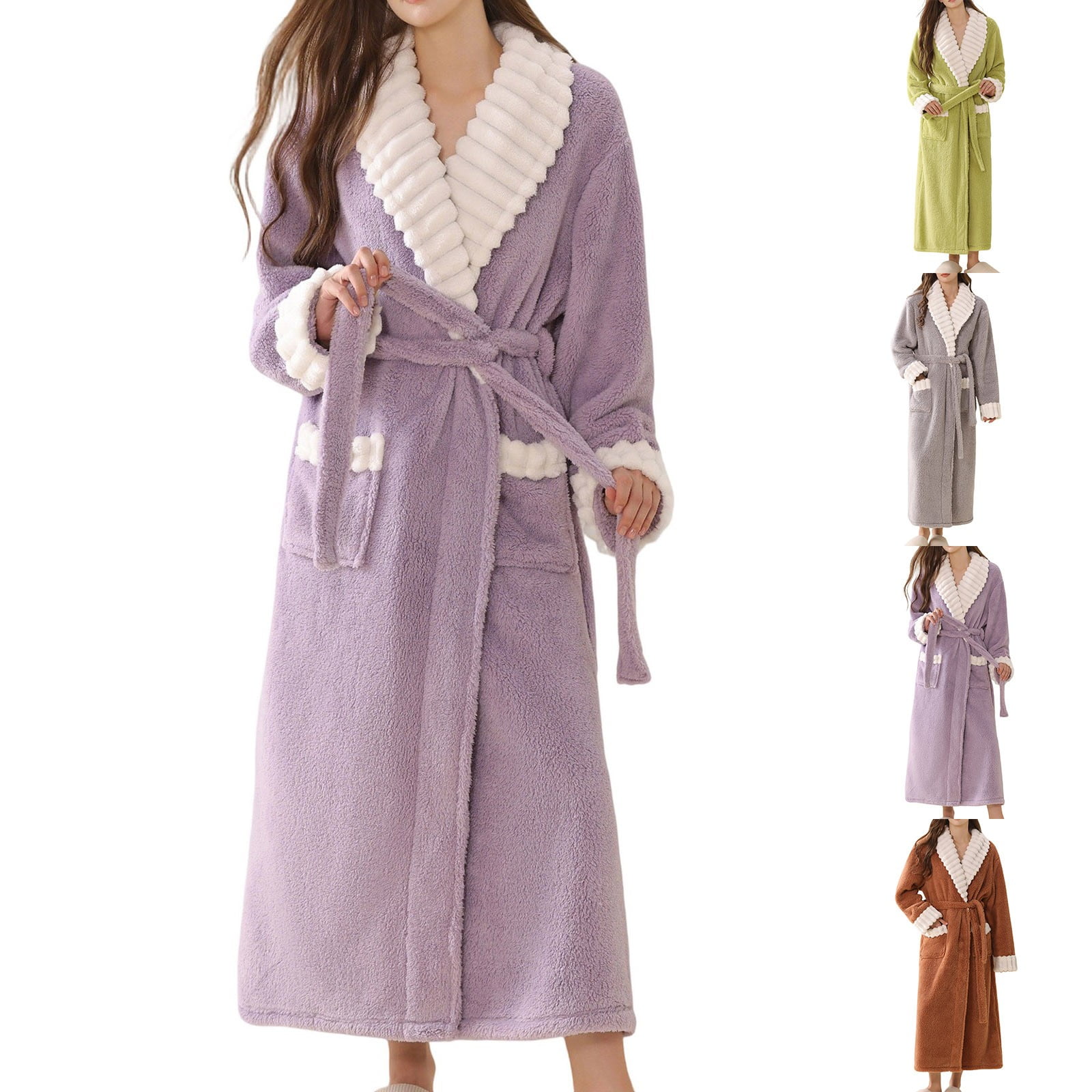 uublik Womens Bathrobe Soft Fleece Lounge Robe Cute Fall Robe ...