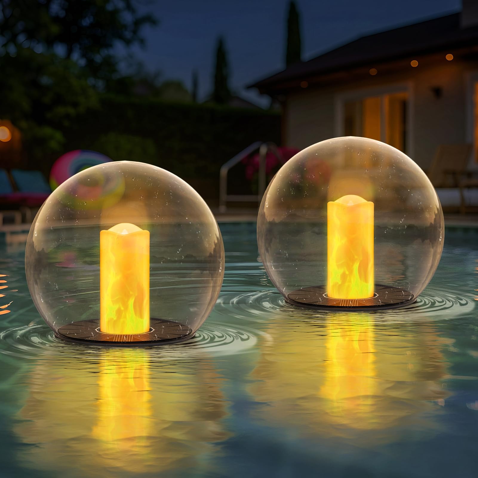 uuffoo 2-Pack 7.4x7.4 Solar Floating Pool Lights Ball Solar Powered That Float Candles ...