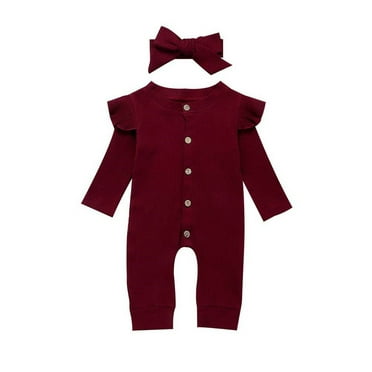 KidPika Newborn Baby Girls Ruffle Romper Jumpsuit Bodysuit Headband Clothes Outfits Set ...