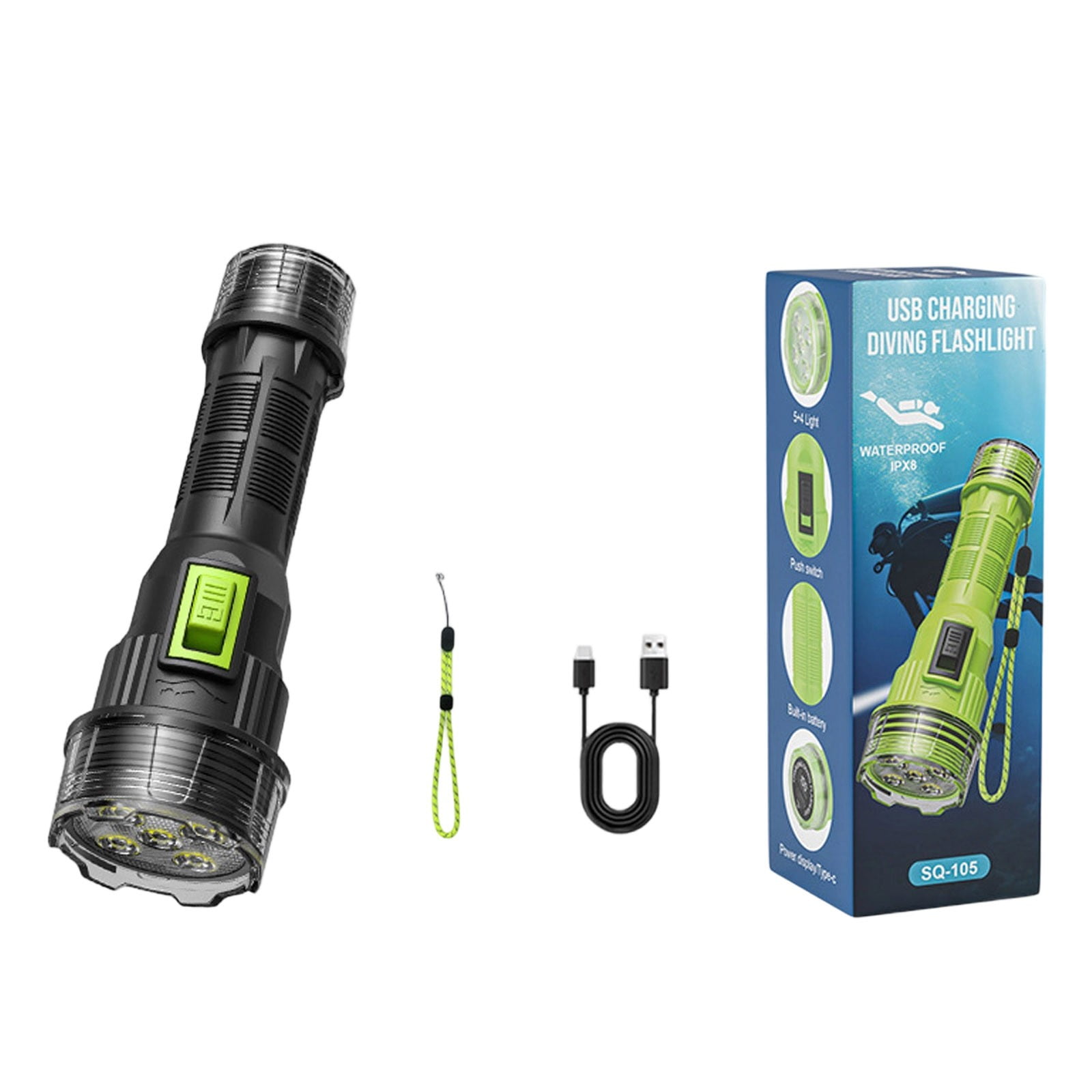 uvwlwu High Power LED Diving Flashlight for Underwater Exploration and Night Caving with Bright ...