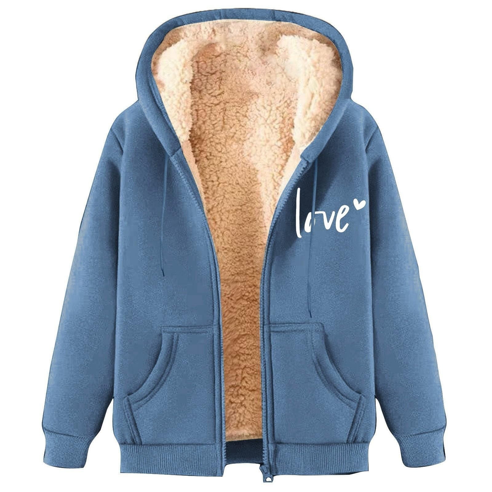 uvwlwu Plus Size Heavyweight Lined Hooded Open Front Jacket Winter Warm ...