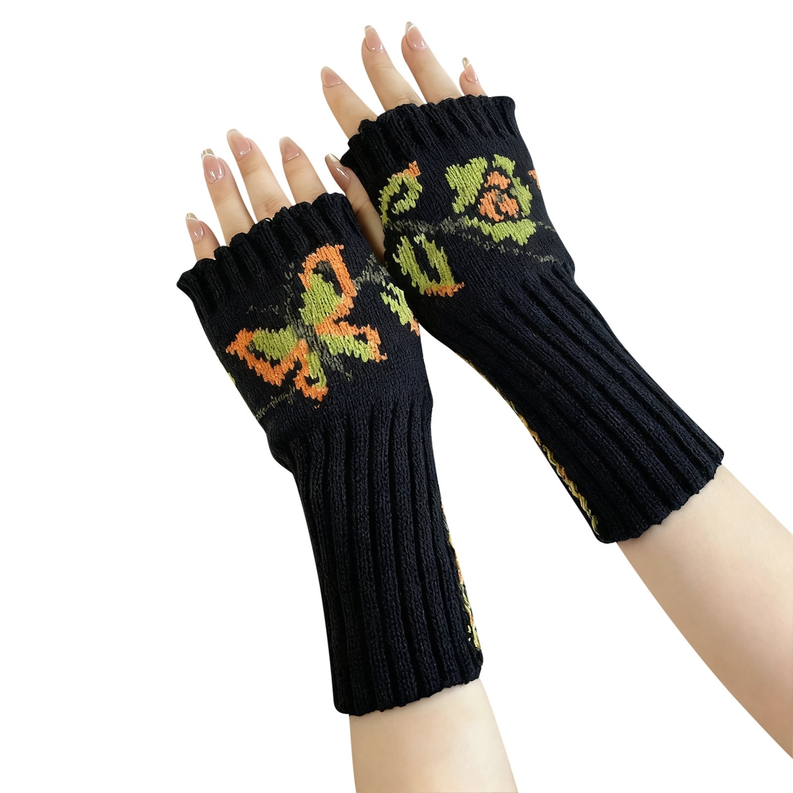 uvwlwu Reversible Fingerless Knitted Convertible Mittens Winter Hand ...