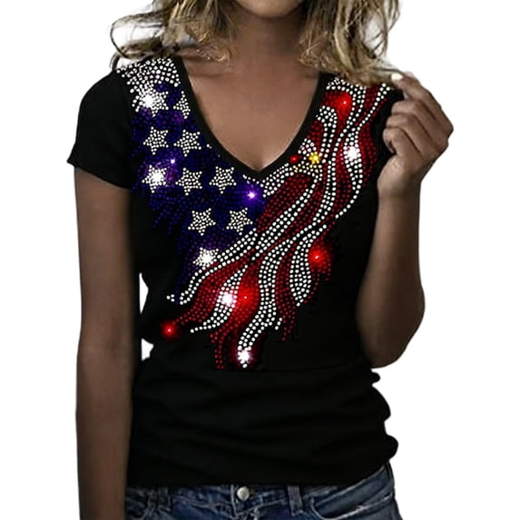 uvwlwu Womens Summer Tops,Casual Sparkly Patriotic Graphic T Shirt with ...