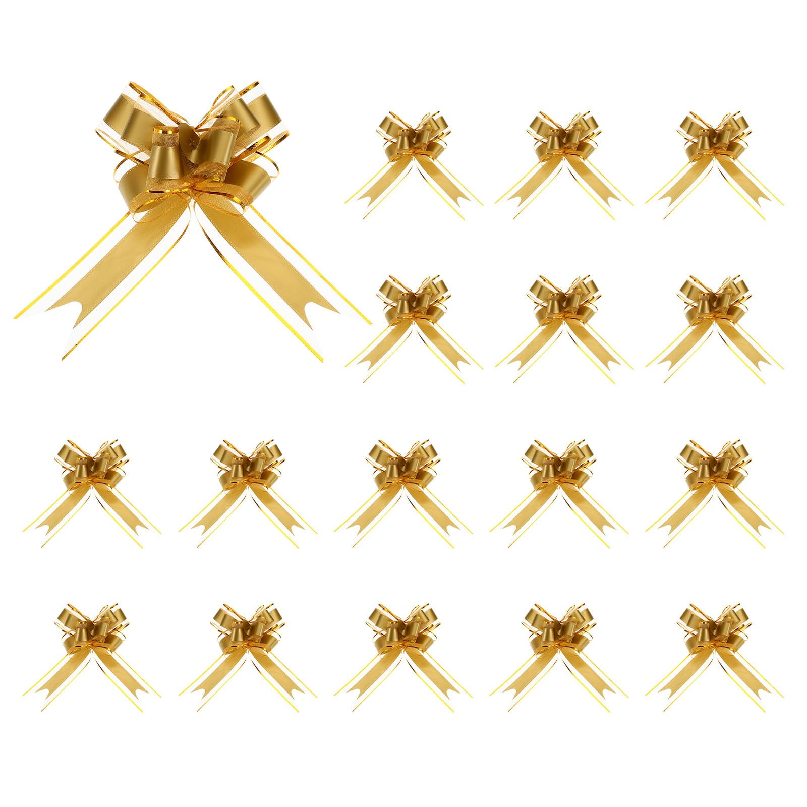 uxcell 50pcs Gold Tone Pull Bows 5.9 Inches Wide Large Ribbon Gift Bows ...