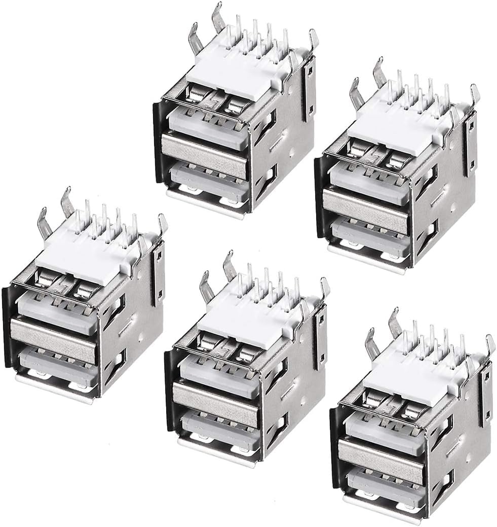 uxcell PCB USB Connector Type-A Dual Port Female Jack 8 Pin Horizontal ...