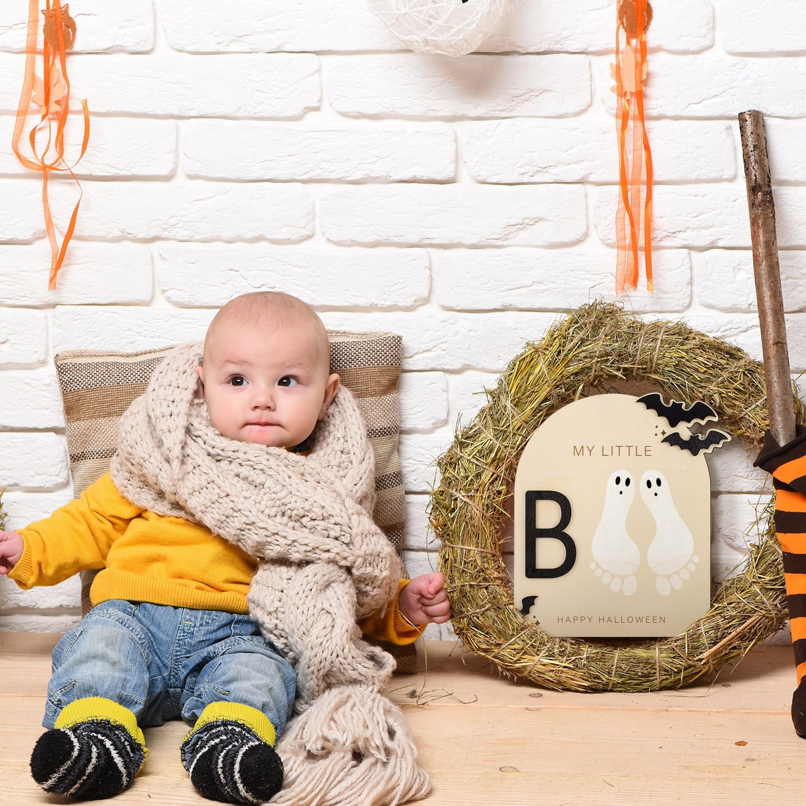 uytogofe Childs First DIY Halloween Footprint Art Wooden Card Halloween ...