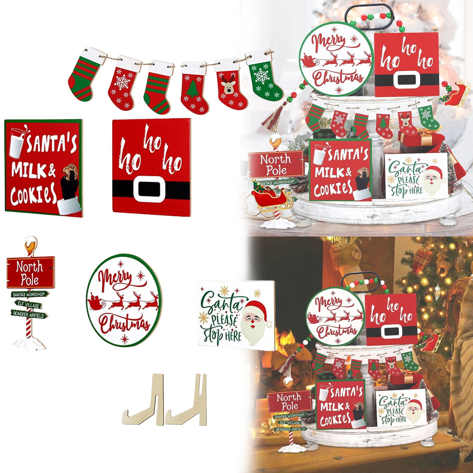 uytogofe Christmas Tiered Tray Decor Christmas Santa Table Decor Rustic ...