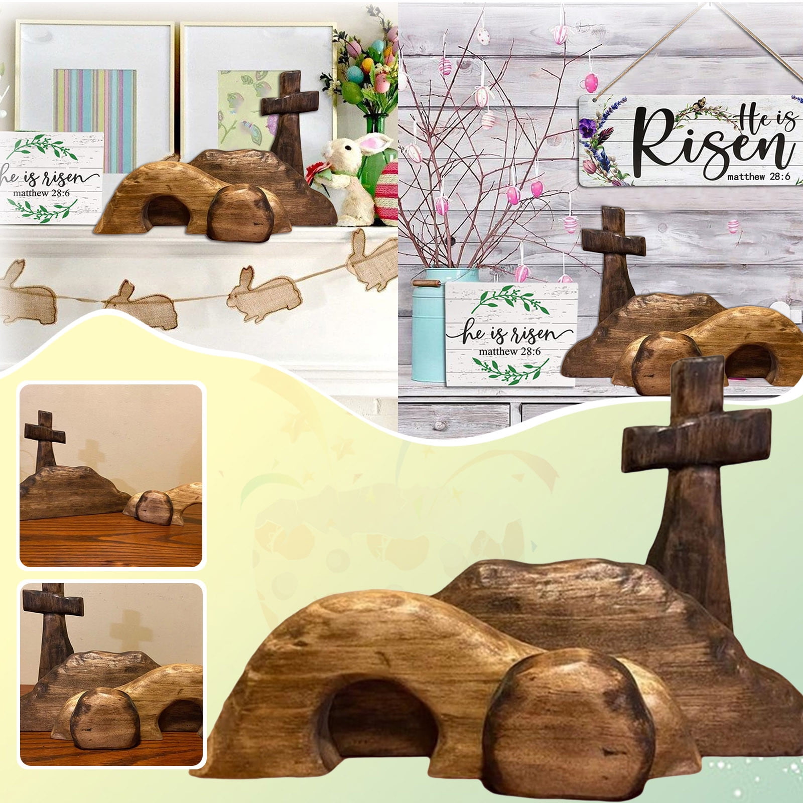 uytogofe Easter Resurrection Scene Set He Is Risen Wooden Tabletop ...