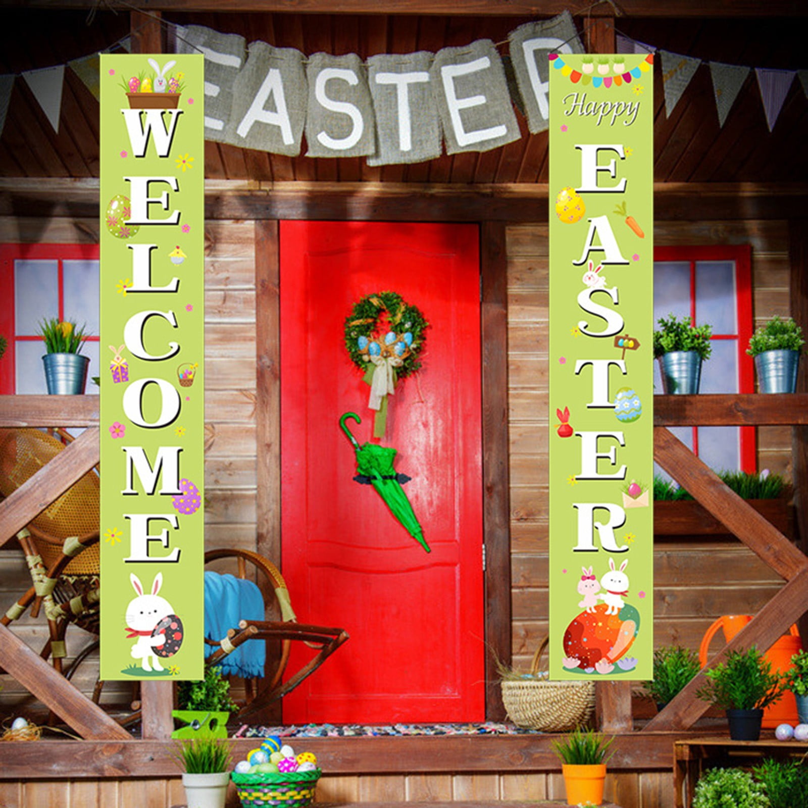 uytogofe Green Easter Front Door Welcome Sign Flag Curtains Panel ...
