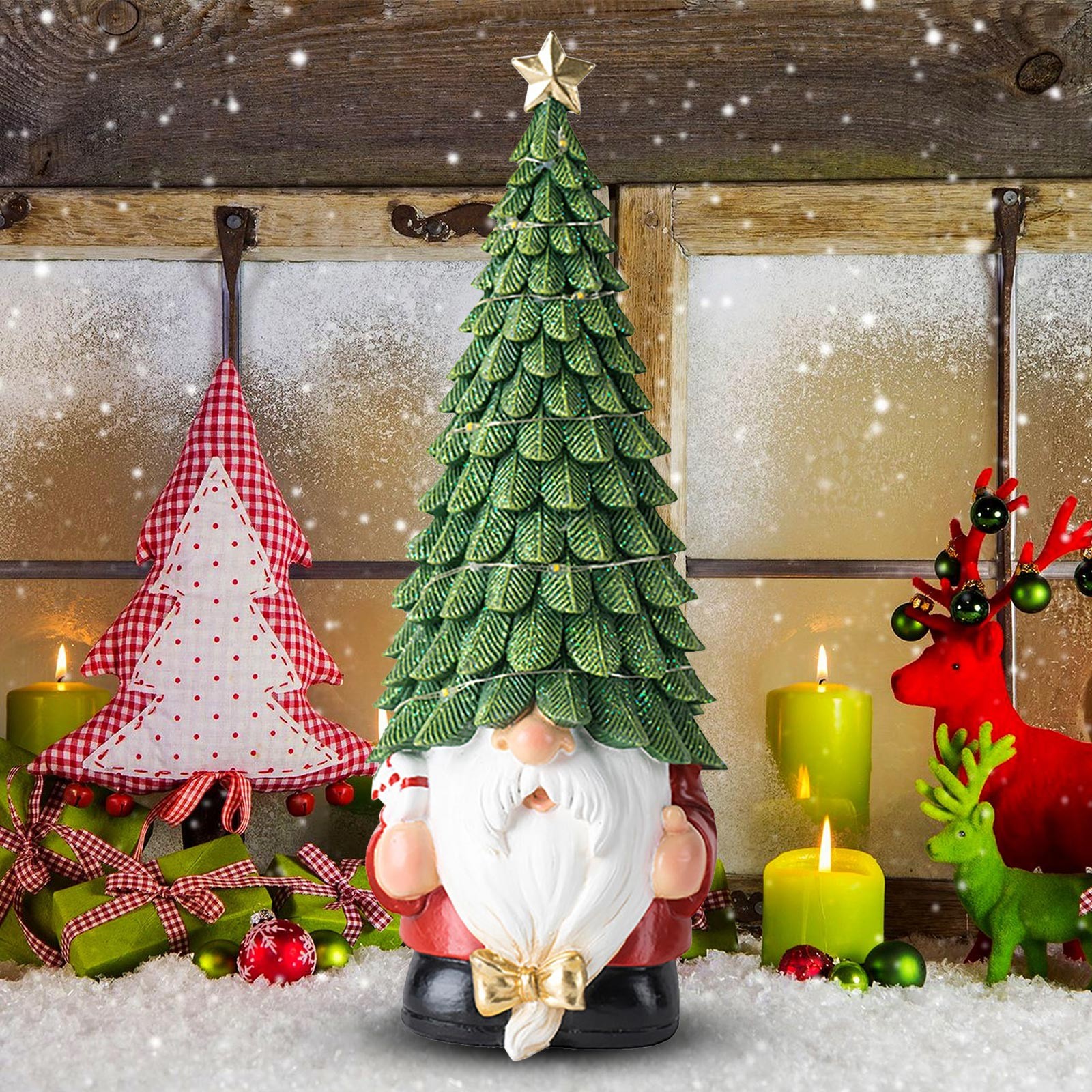 uytogofe Illuminated Gnome Christmas Decor: Resin Holiday Scene ...