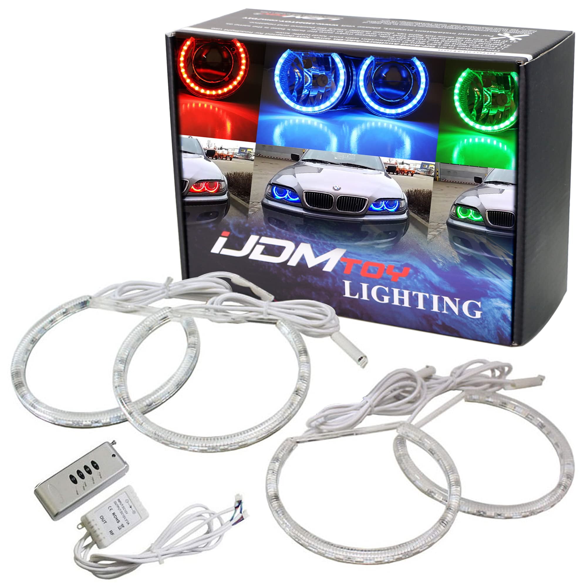 v2. RGB Multi-Color 96-LED Angel Eye Halo Rings w/Lens Covers w ...