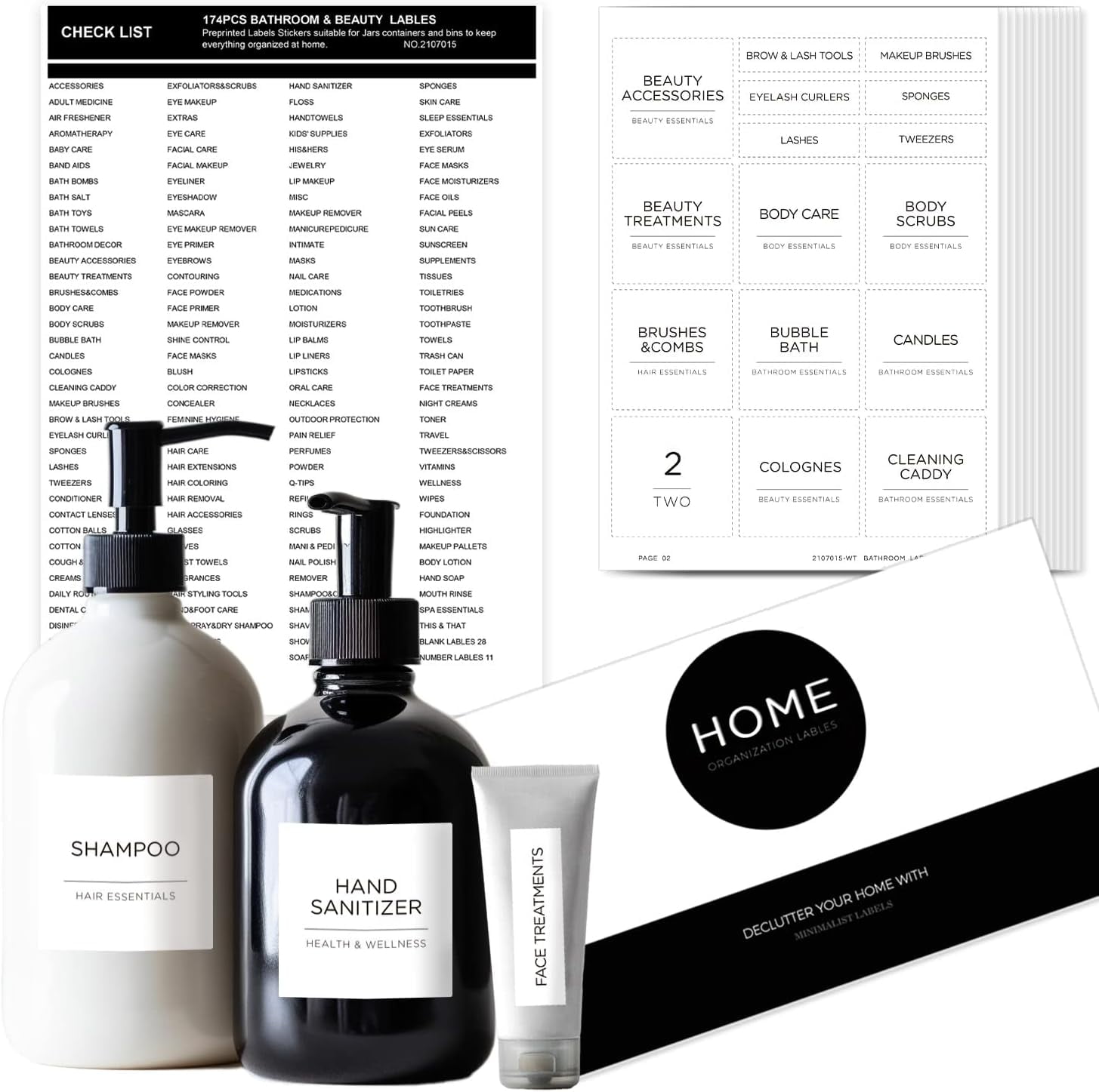 v2croft 174 Bathroom Labels for Containers, Minimalist White Matte ...