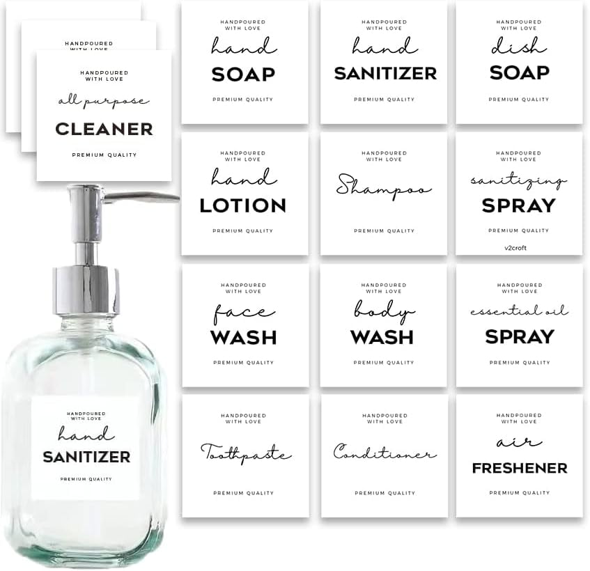 v2croft 36 Soap Labels Waterproof, Minimalist Hand Soap Labels for ...
