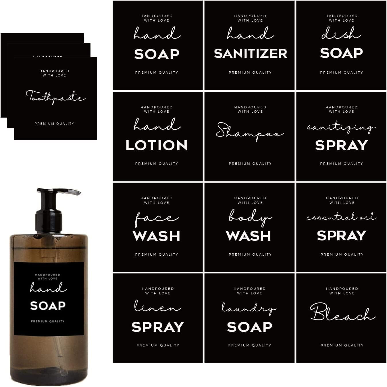 v2croft 36 Soap Labels Waterproof, Minimalist Hand Soap Labels for ...