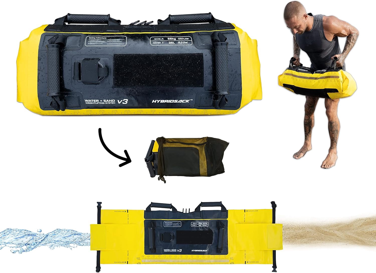 v3 | Portable Water & Sand workout bag up to 120 lbs fillable sandbag ...