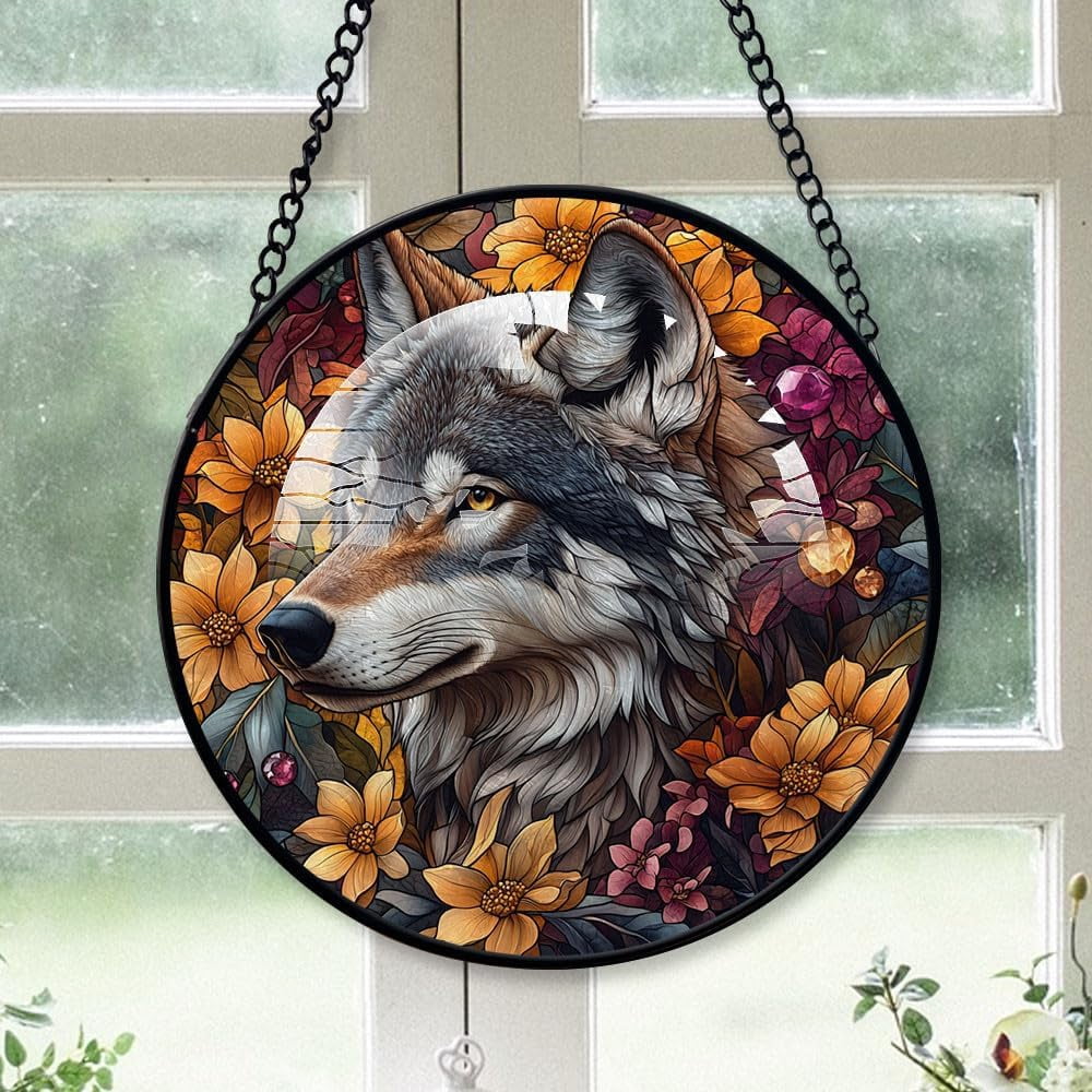 vM0pdK Personalized Suncatcher, Stained Glass Wolf Window Hanging with ...