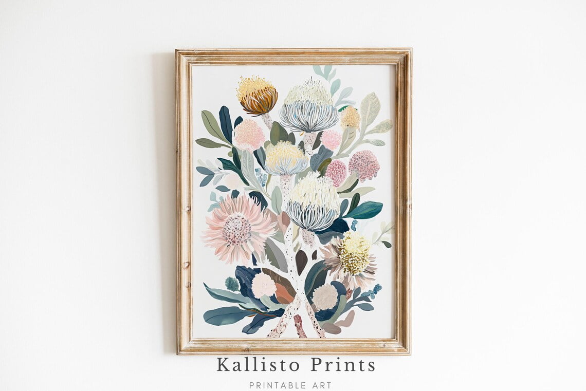 vProtea Botanical Art Print Poster, Floral Wall Decor, Wildflower ...