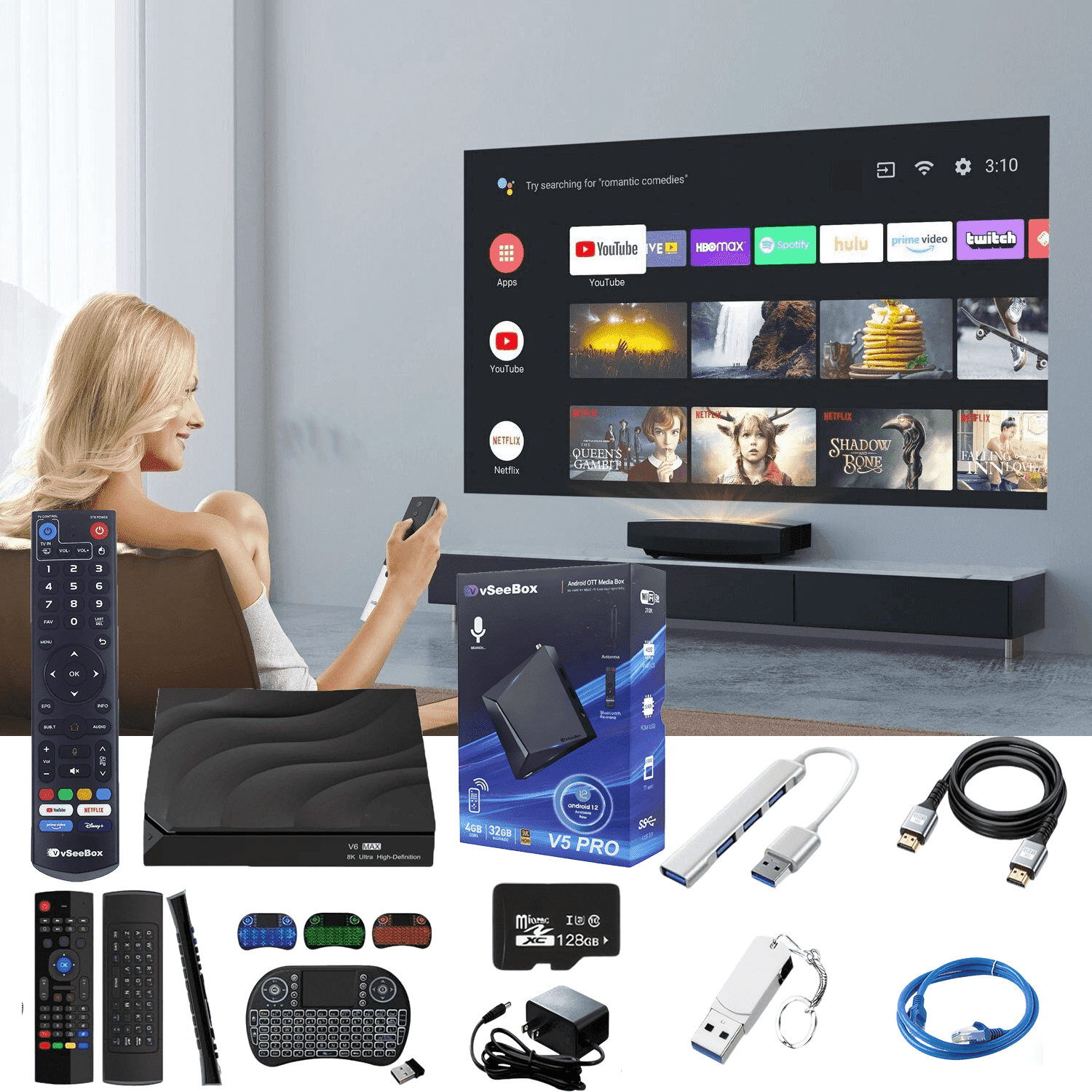 vSeeBox 2025 Latest V5 Pro Multi-Accessory Bundle with 128G USB Flash ...