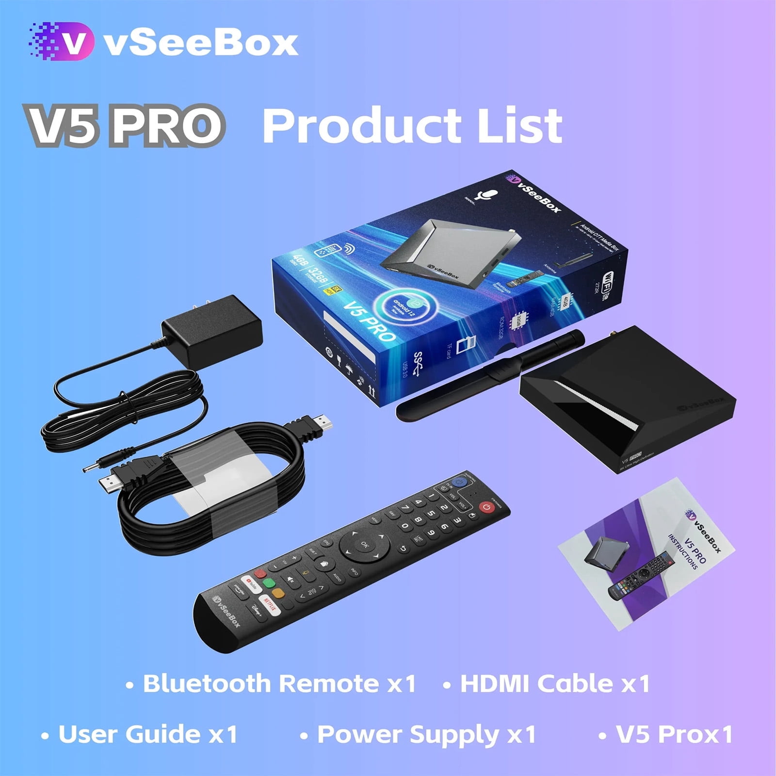 vSeeBox V5 Pro Android TV Box, 4GB RAM 32GB Storage, 6K Ultra HD, Voice ...