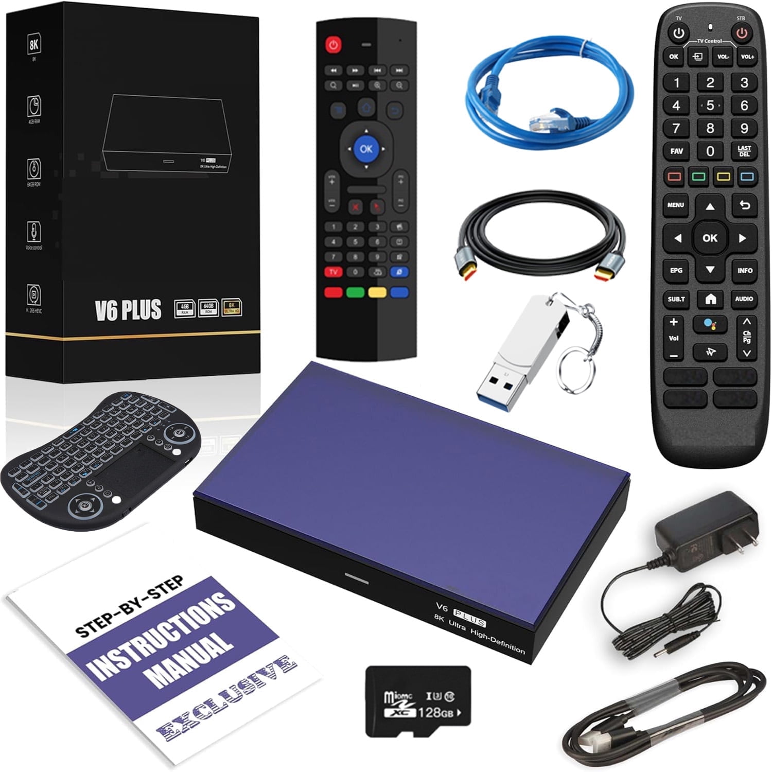 vSeeBox V6 Plus Android TV Box with Voice Remote & Backlit Keyboard ...