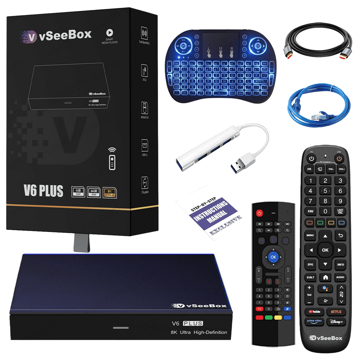 vSeeBox V6 Plus Android TV Box with4GB RAM 64GB Storage, Voice Remote ...