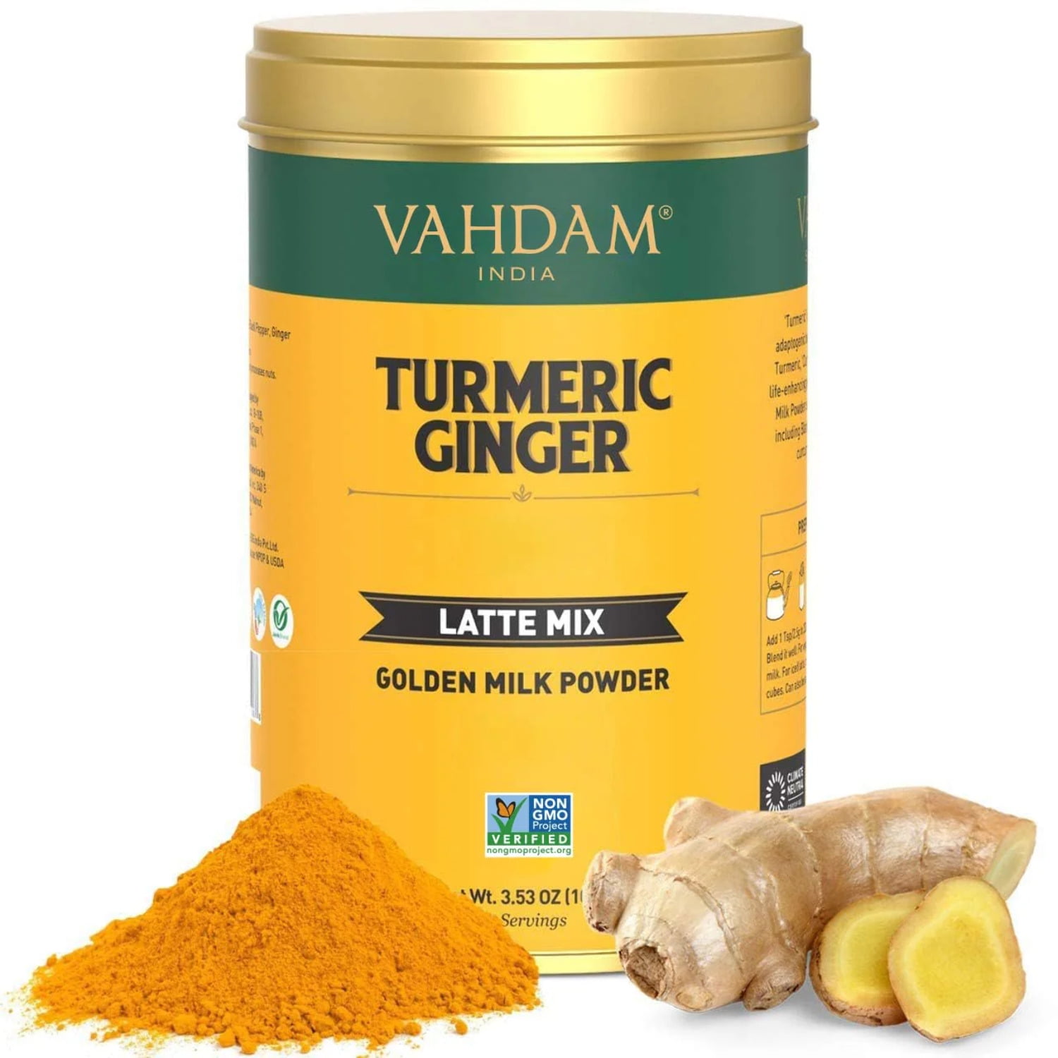 vahdam, turmeric + ginger latte. 40 cups (3.53 oz) | golden milk powder ...