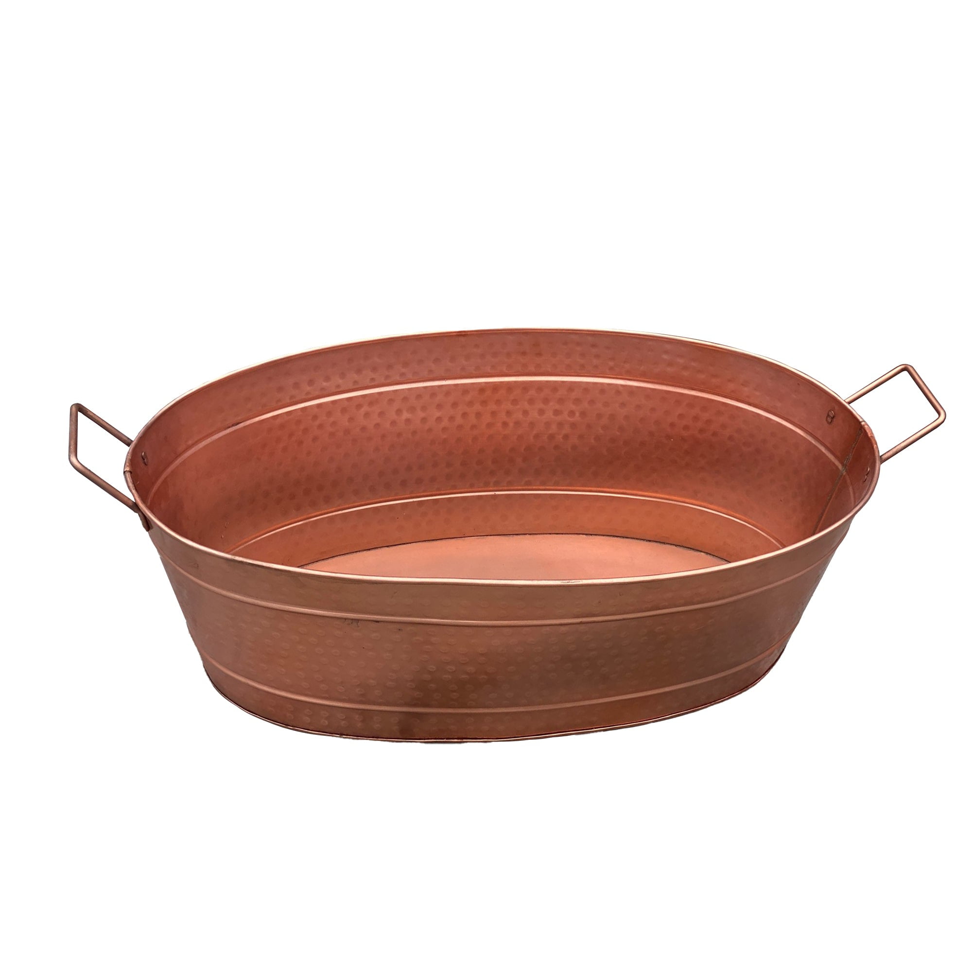 val Shape Hammered texture Metal Tub with 2 Side Handles, Copper ...
