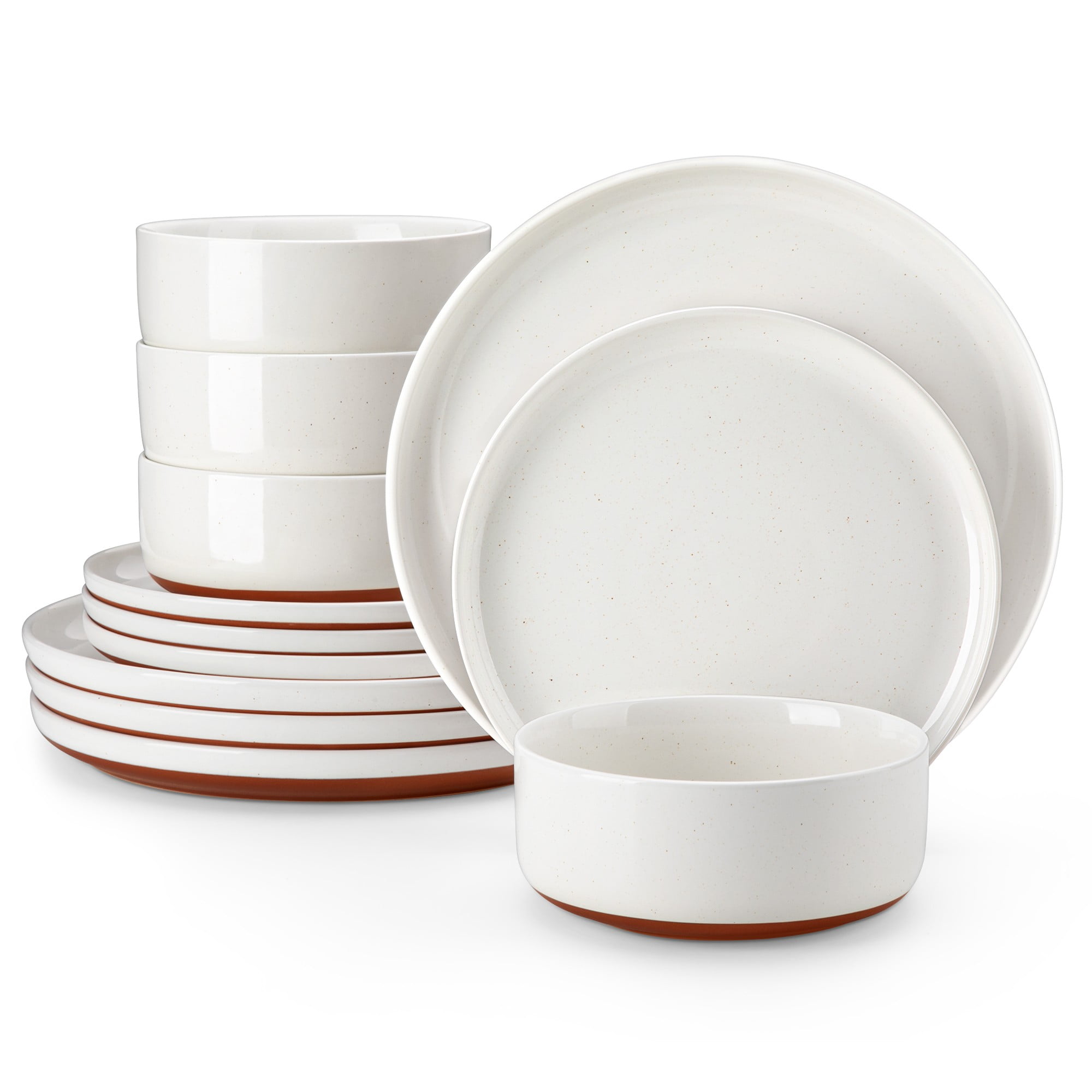 MALACASA 12 pcs Dinnerware Sets, Plates and Bowls Set for 4, Stoneware ...