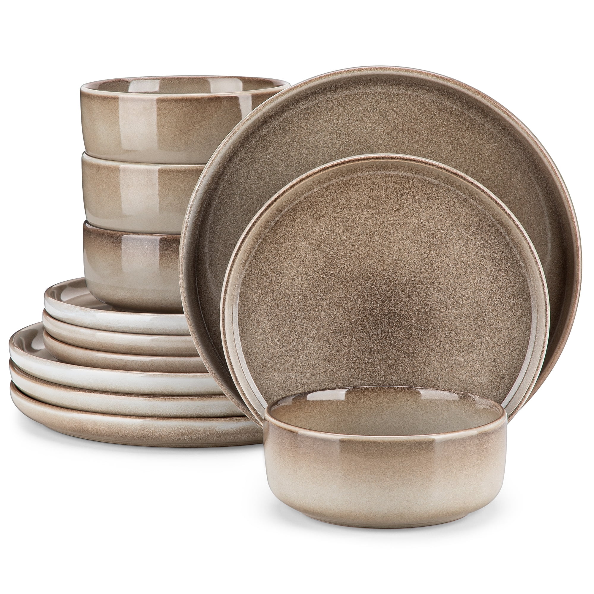 vancasso, 12 Piece Dinnerware Set, Stoneware Tableware Set For 4, Brown ...