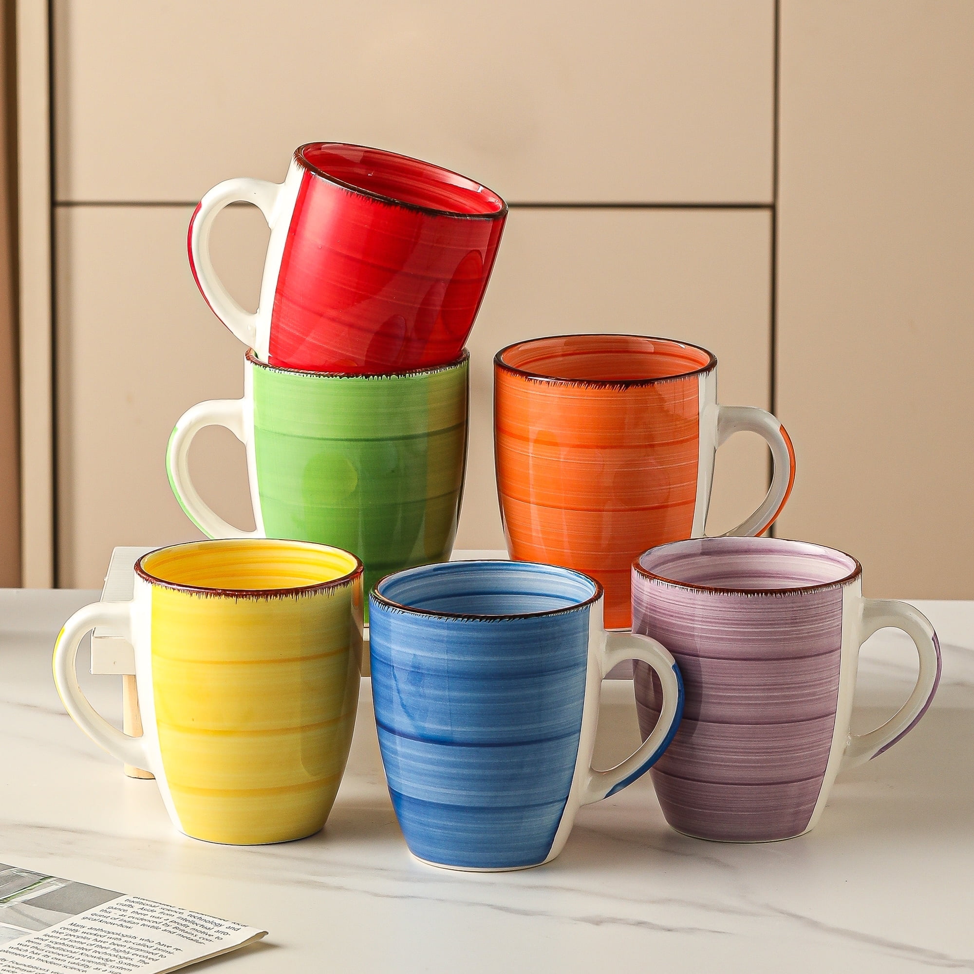 vancasso 12oz Coffee Mugs, Set of 6, Multicolor Stoneware, Microwave ...