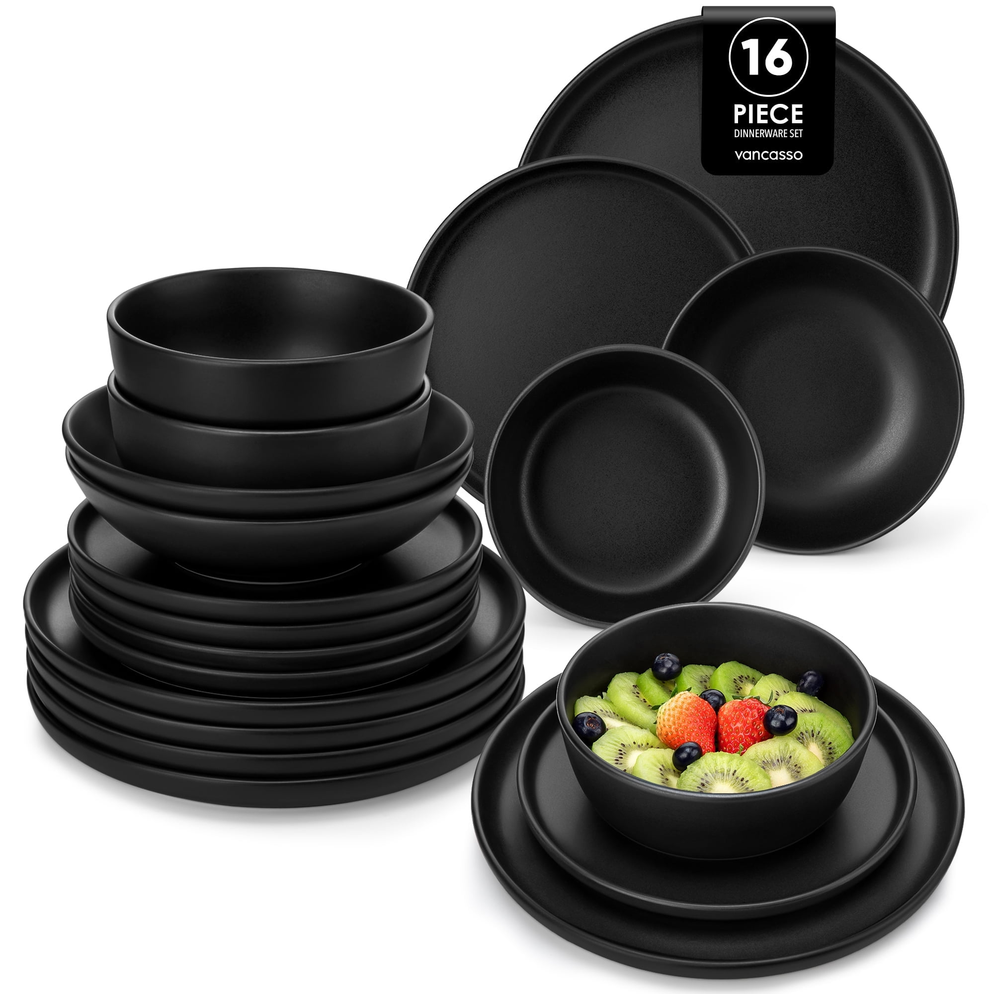 MALACASA 16 pcs Dinnerware Sets, Plates and Bowls Set for 4, Stoneware ...