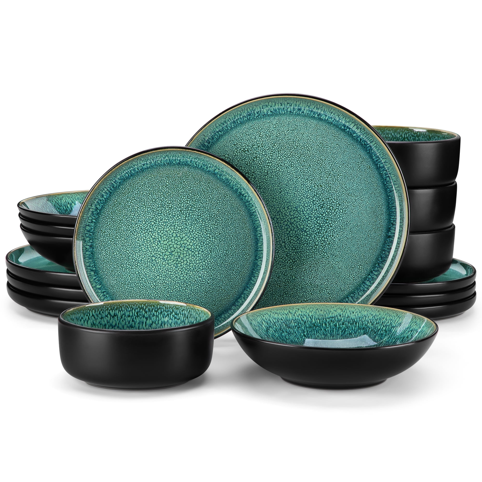 vancasso, 16 Piece Dinnerware Set, Stoneware Tableware Set For 4, Green ...