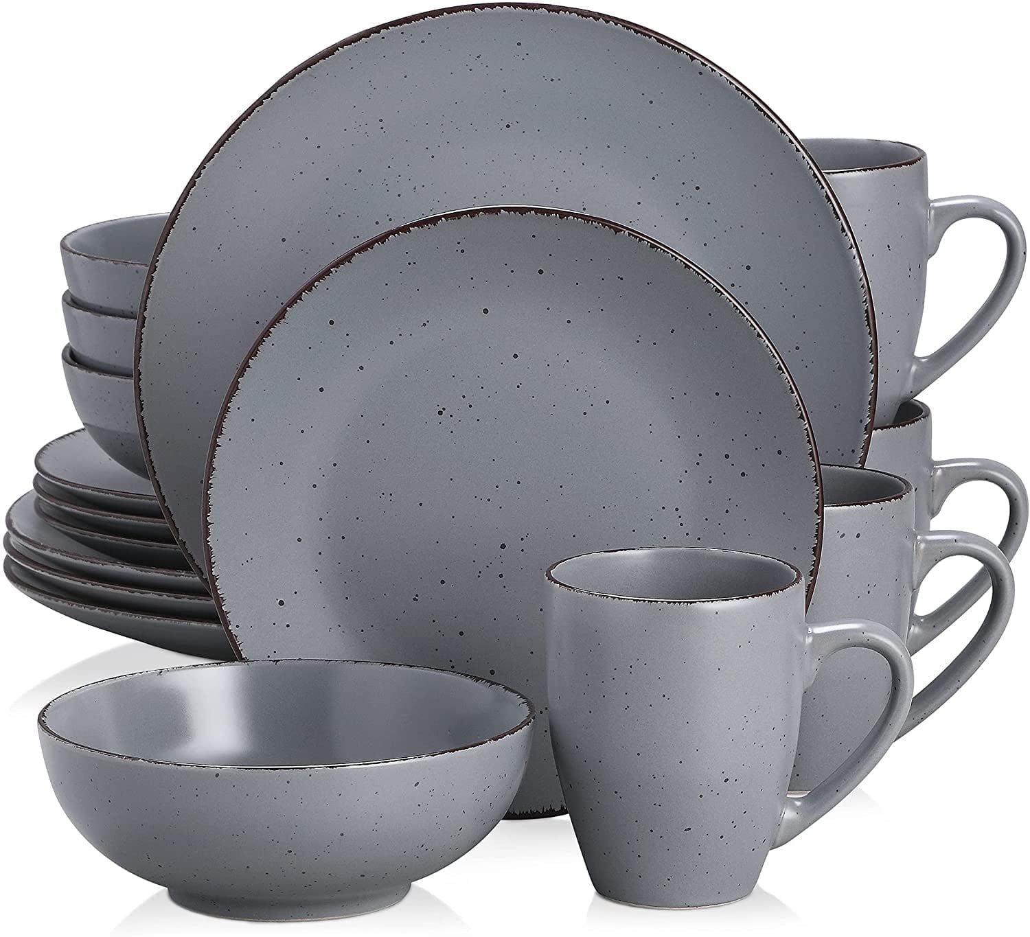vancasso, 16-Piece Porcelain Dinnerware Set, Matte Grey Dinner Set, for ...