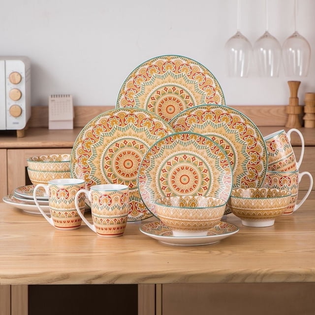 vancasso, 16 Piece Porcelain Dinnerware Set, Yellow Dinner Set, Service ...
