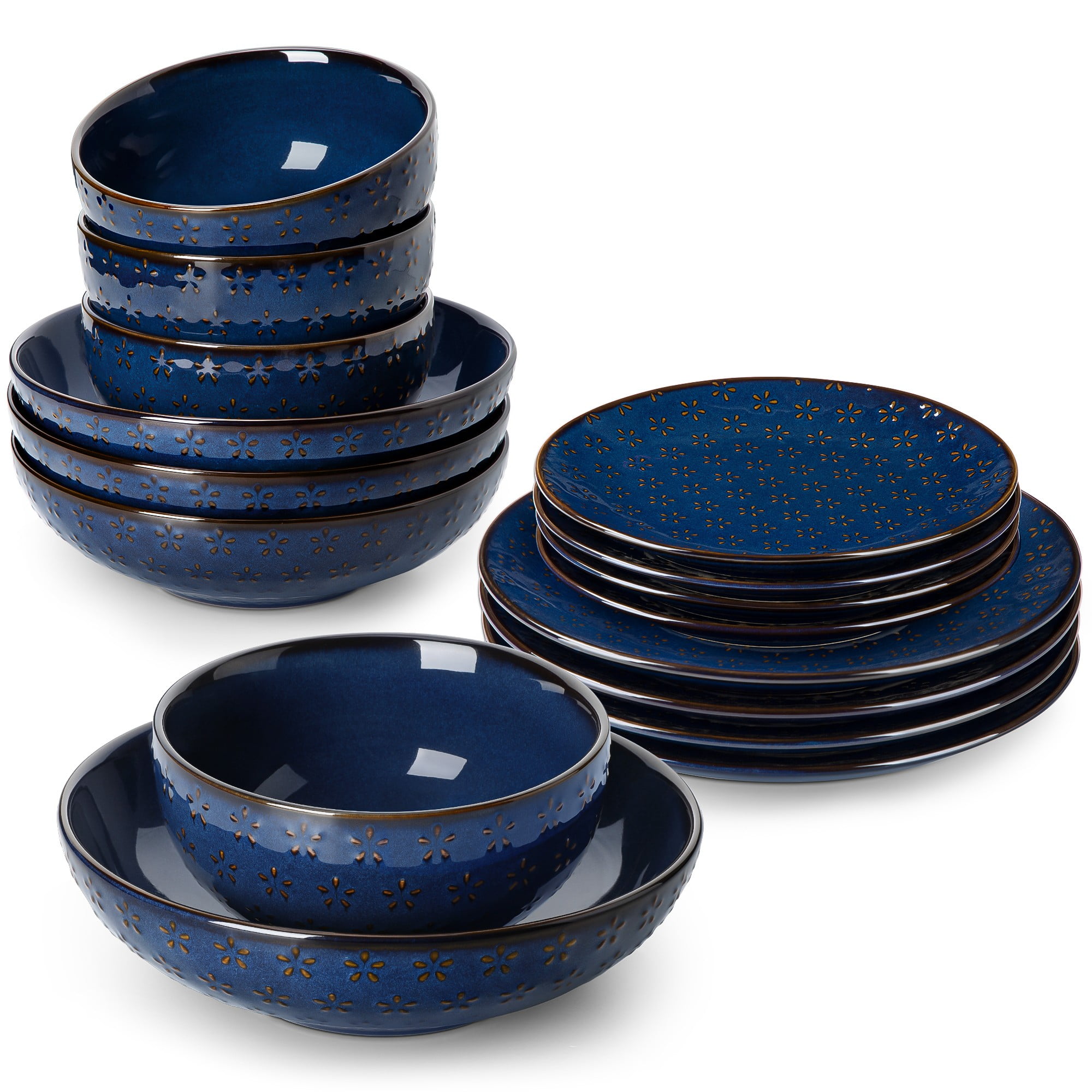 vancasso 16 Pieces Dinnerware Sets, Stoneware Plates and Bowls Set for ...