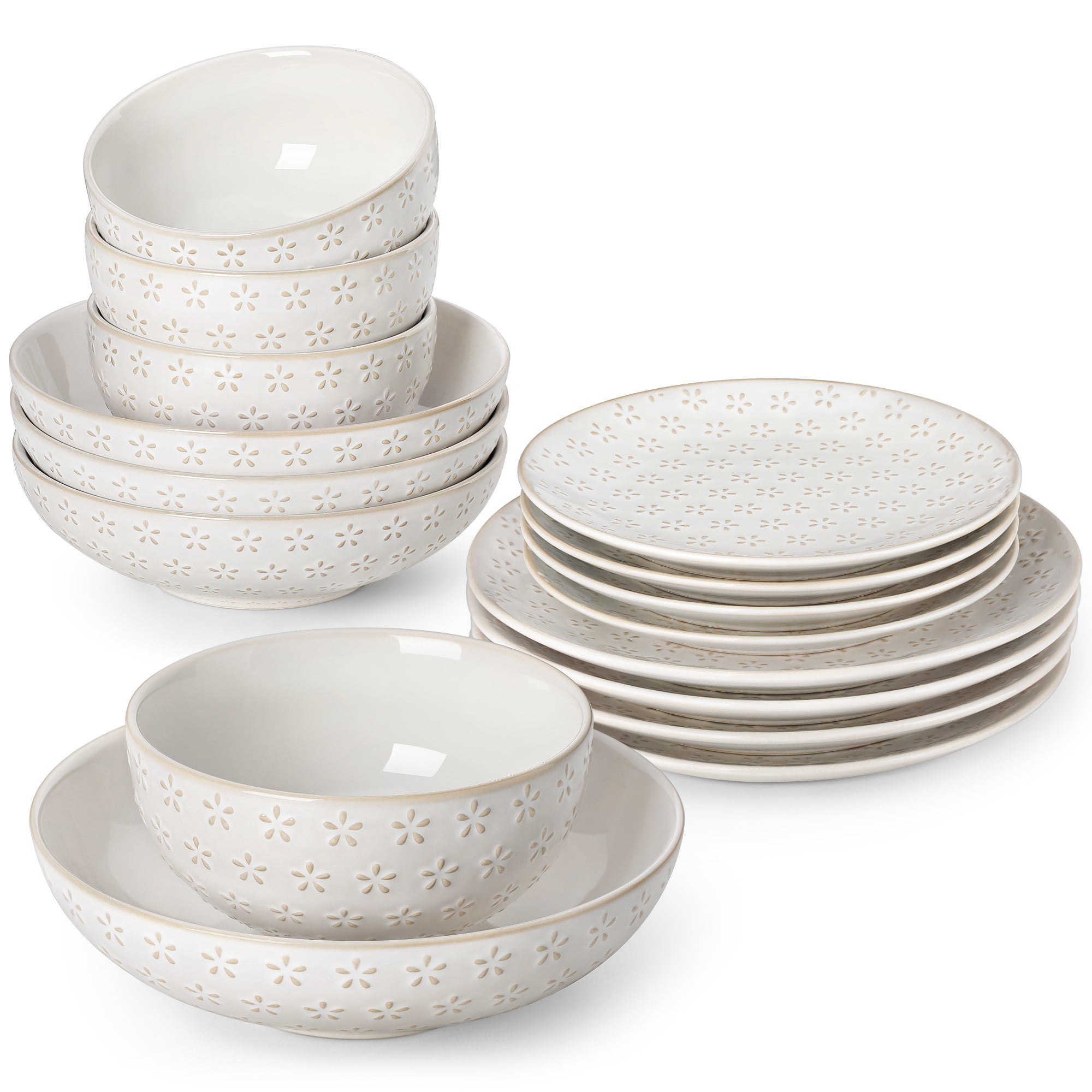 vancasso 16 Pieces Dinnerware Sets, Stoneware Plates and Bowls Set for ...