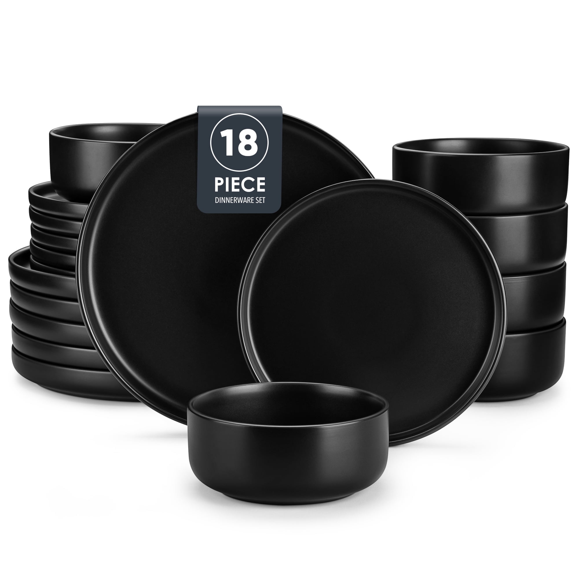 vancasso, 18 Piece Dinnerware Set, Stoneware Tableware Set For 6, Black ...