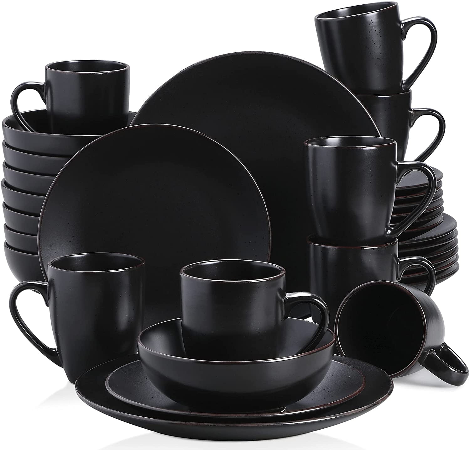 vancasso 32-Piece Elegant Modern Dishware, Matte Black Porcelain Dinner ...