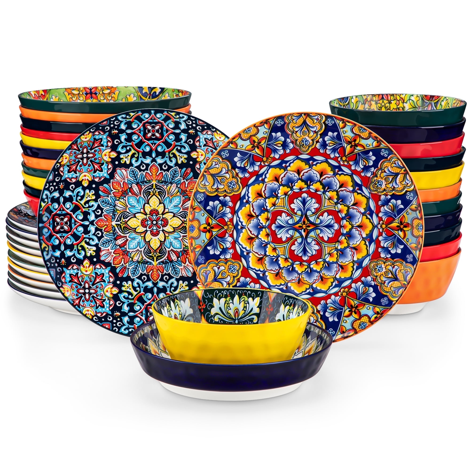 MALACASA 36 PCS Dinnerware Sets, Bohemian Plates and Bowls Set for 12 ...