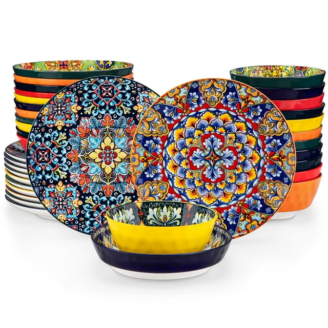 MALACASA 36 PCS Dinnerware Sets, Bohemian Plates and Bowls Set for 12 ...