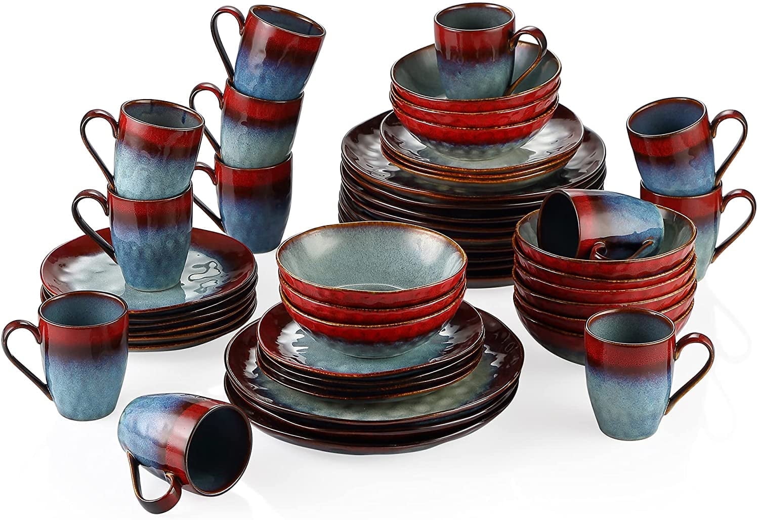 Elegant Vancasso 48-Piece Stoneware Dinnerware Set, Red Dinner Set ...