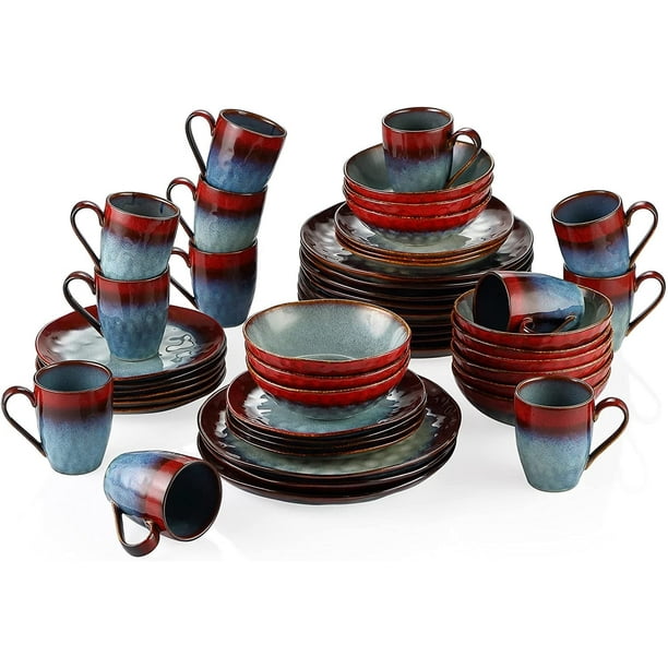 vancasso,48-Piece Stoneware Dinnerware Set, Red Dinner Set, Service for ...