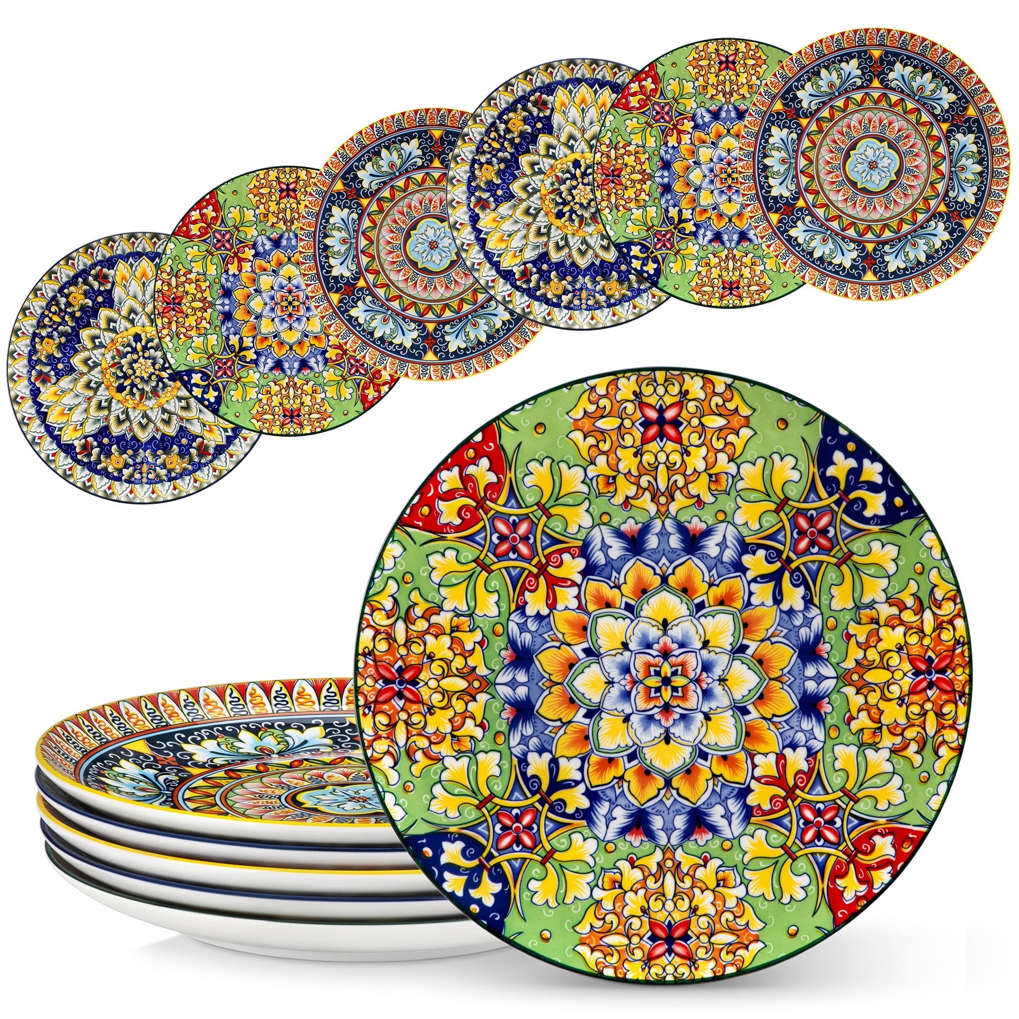 MALACASA Bohemian Style 6 Piece Dinner Plates Sets, 10.5" large dinner ...
