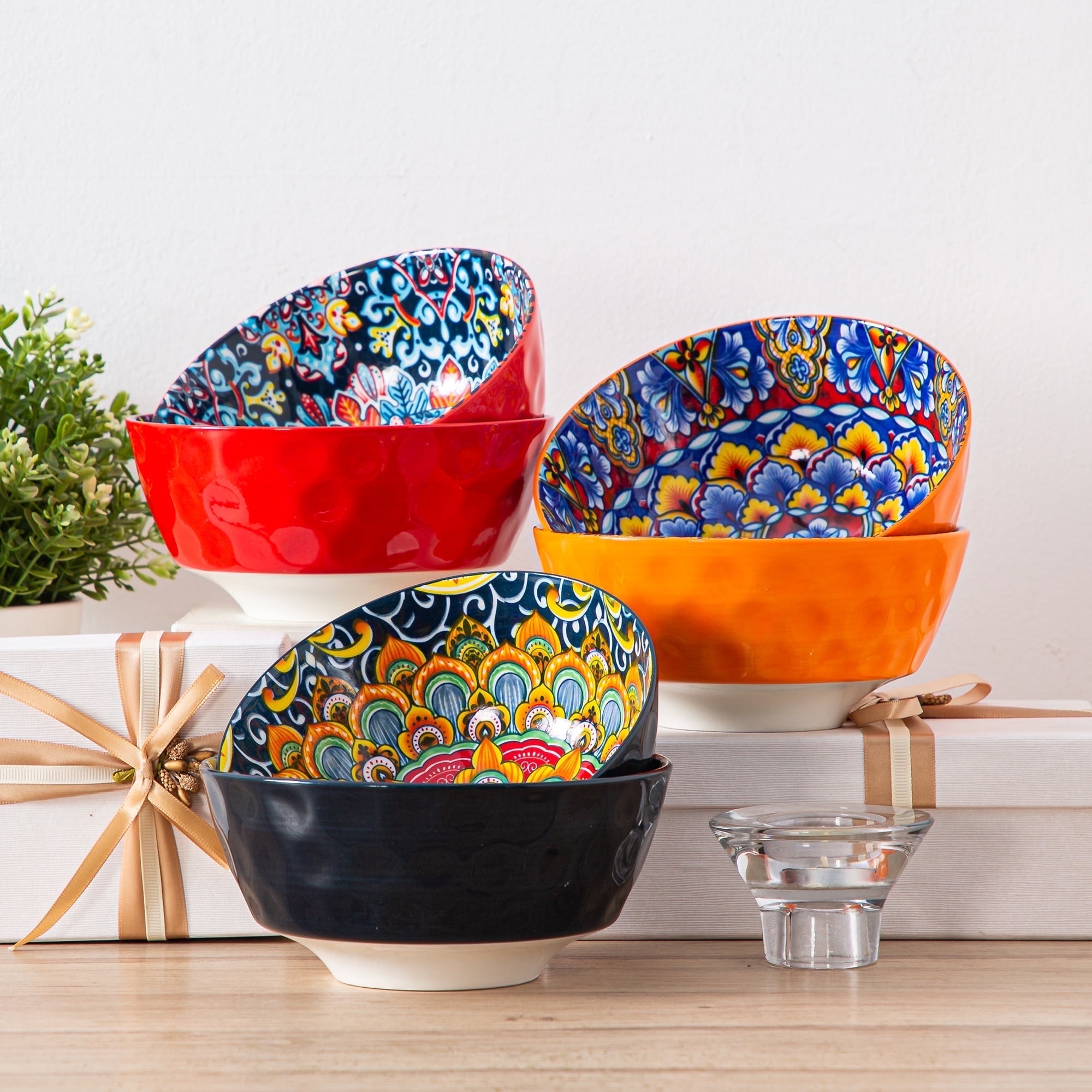 Vancasso Malacasa 26oz Bowls Set, Bohemian Color A, Porcelain Ceramic ...