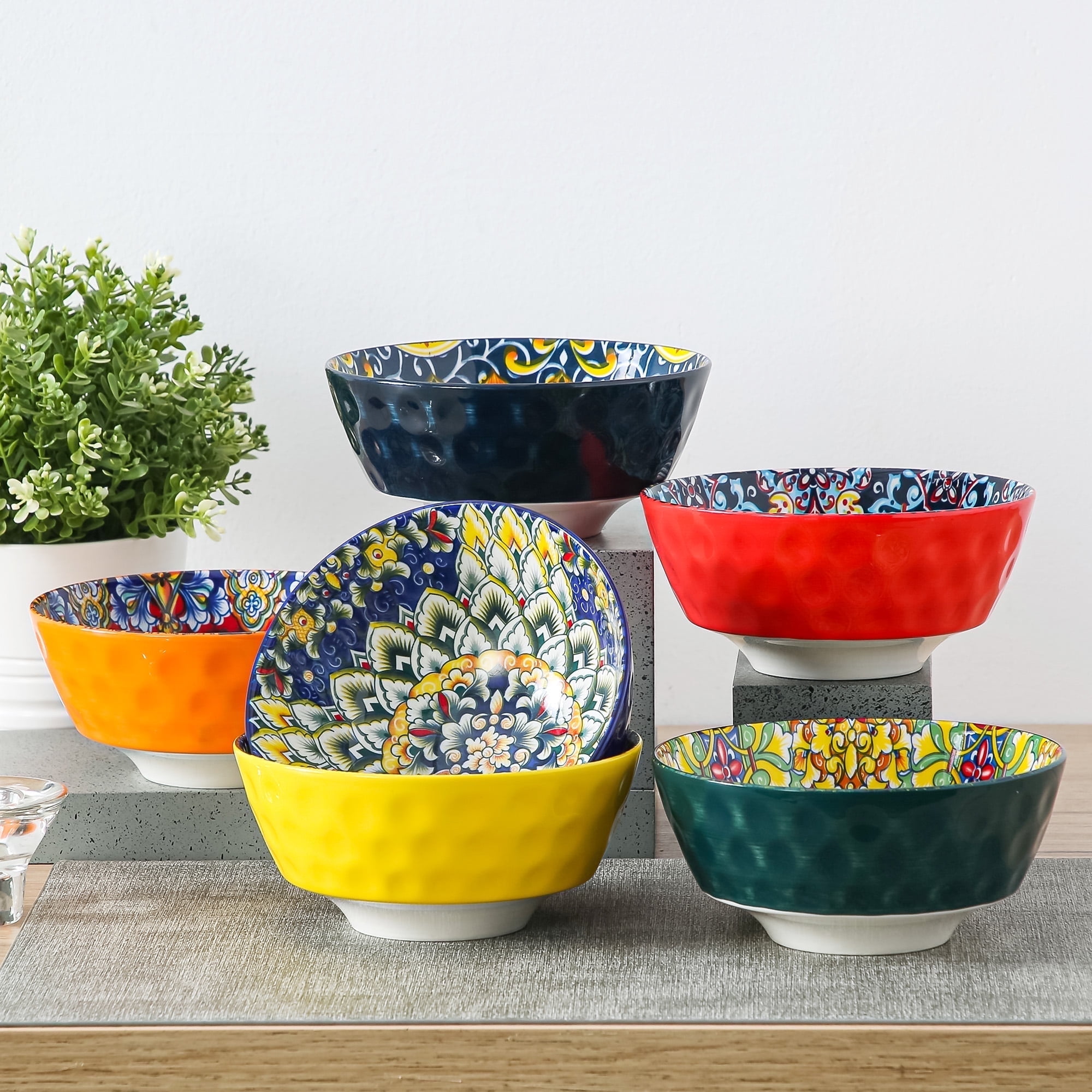 MALACASA 6 Piece 26oz Bowls, Porcelain Tableware Dishes Set, Colorful ...