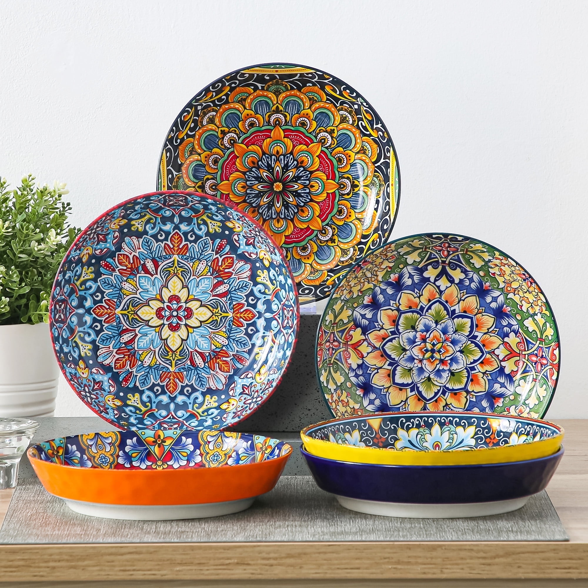 MALACASA 6 Piece 32oz Pasta Soup, Porcelain Tableware Dishes Set ...