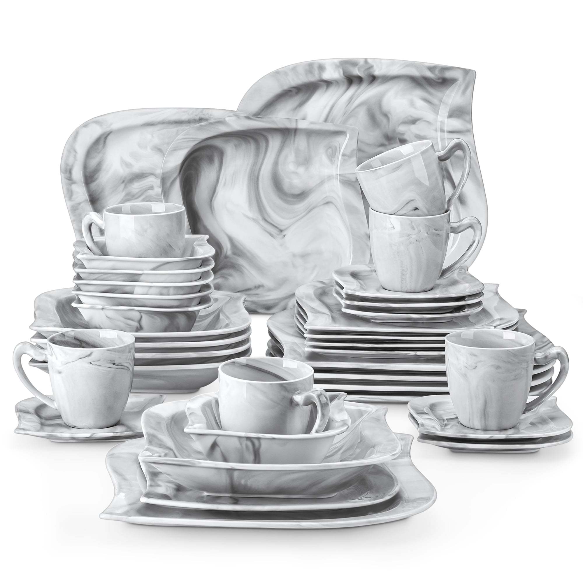 vancasso 36 pcs Dinnerware Sets, Plates and Bowls Set for 6, Porcelain ...